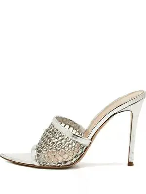 GIANVITO ROSSI Alisia Mesh Leather Sandals 11 Cm - Silver