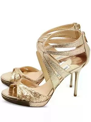 JIMMY CHOO Glitter Strappy Sandals - Gold