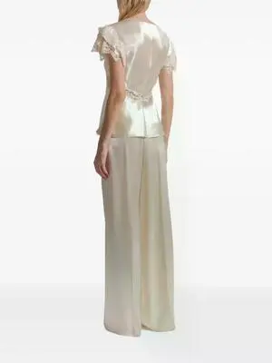 Alberta Ferretti Lace Trimmed V-neck Top - Neutrals