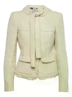 Balenciaga Tweed Jacket With Ruffle Tie - Neutrals