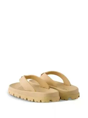 Prada Rubber Thong Sandals With Enameled Triangle Logo - Neutrals