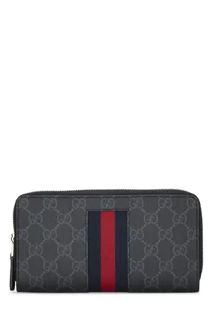 Gucci Gg Supreme Canvas Web Zip Around Wallet - Black