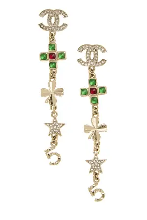Chanel Gripoix Dangle Earrings Green
