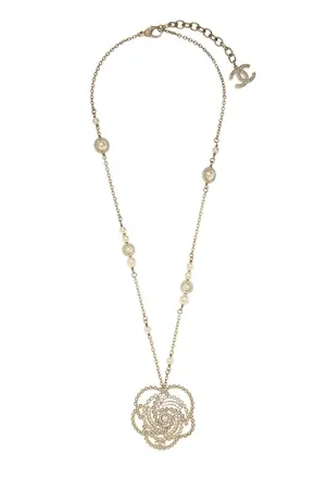Chanel Camellia Faux Pearl And Crystal Necklace - Gold