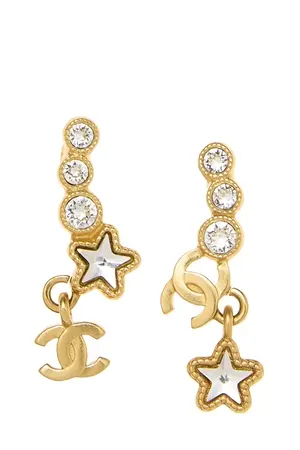 Chanel Crystal Star 'cc' Earrings - Gold