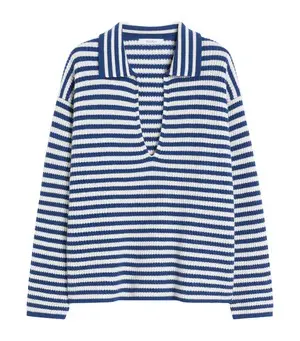 Max Mara Cashmere Striped Collared Sweater - Blue