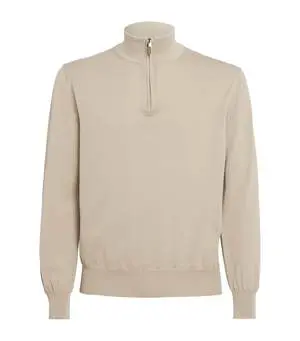 Canali Cotton Half-zip Sweater - Beige