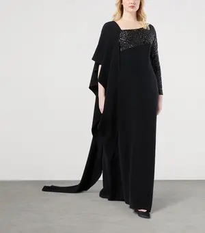 Marina Rinaldi Sequin Embellished Crepe Maxi Dress
