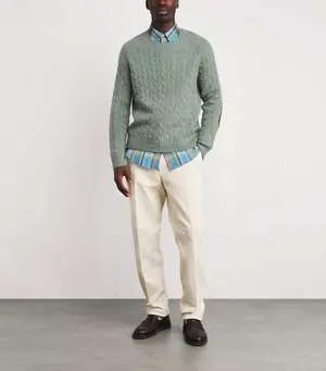 Polo Ralph Lauren Wool-blend Elbow-patch Cable-knit Sweater