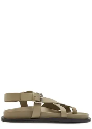 Beige Buckled Round Toe Sandals
