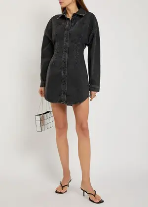 Good American Stretch-denim Mini Shirt Dress