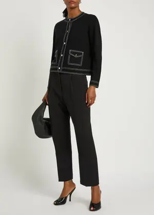 Tory Burch Topstitch Wool Cardigan