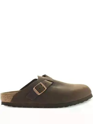BIRKENSTOCK Boston Leather Buckle Mules - Brown
