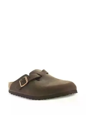 BIRKENSTOCK Boston Leather Buckle Mules - Brown