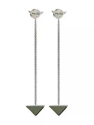 Prada Triangle-enamel Chain Earrings - Silver