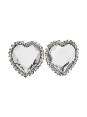 Alessandra Rich Heart-shaped Crystal Clip-on Earrings - Silver