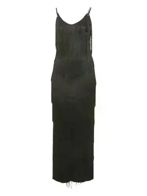 MAISON D'ANGELANN Fringed Sleeveless Midi Dress - Black