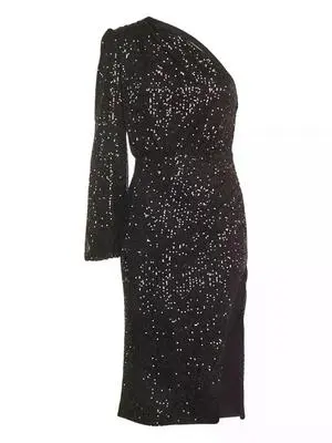 FAME AND PARTNERS Sequin Asymmetrical Midi Dress - Black