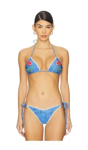 CAPITTANA Lia Roses Bikini Top - Denim