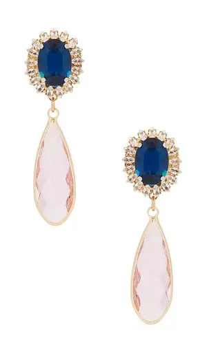 ANTON HEUNIS Stud With Clip Oval & Tear Pendant Earrings - Blue  Pink  & Gold