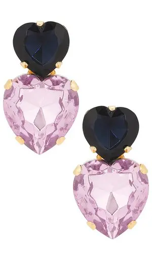 ANTON HEUNIS Omega Clasp Double Heart Stud Earrings - Blue  Pink  & Gold