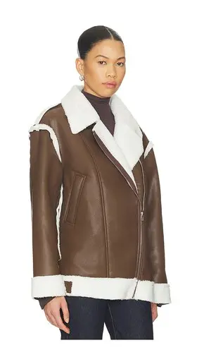 SNDYS. London Oversized Faux Leather Biker Jacket With Faux Fur Trim