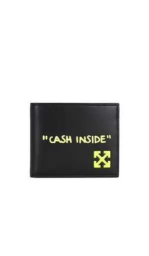 Off-White Jitney Quote Bifold Wallet In Black - Black & Yellow