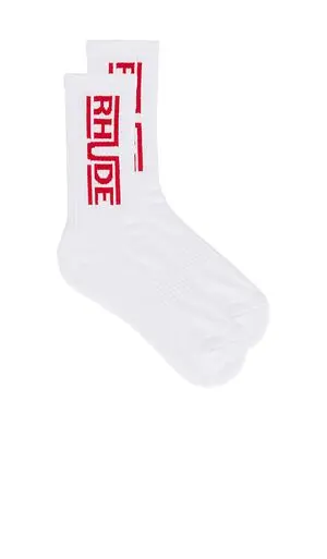 Rhude Champions Logo Socks - White & Red