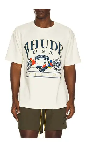 Rhude Usa Sailing Icon Tee In White - Vintage White & Black