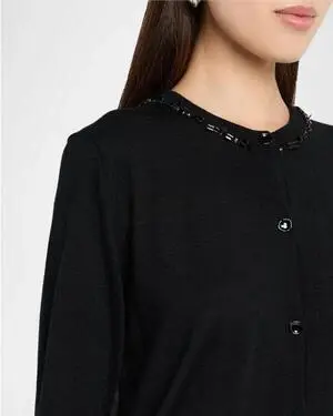 JASON WU Beaded Satin & Merino Wool Cardigan - Black