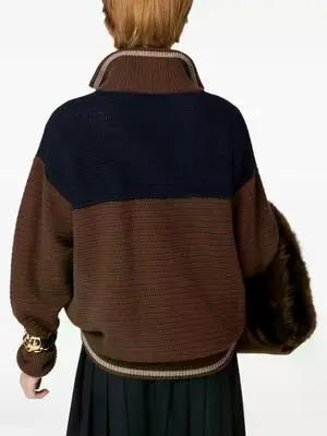 Miu Miu Color-blocked Cashmere Zipper Cardigan