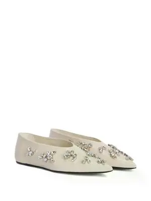 JIL SANDER Leather Ballerinas With Crystal Embellishment - Neutrals