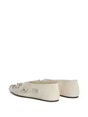 JIL SANDER Leather Ballerinas With Crystal Embellishment - Neutrals