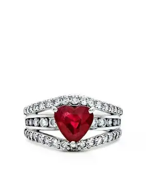 JEWELS AFICIONADO Platinum Diamond And Ruby Ring - Silver