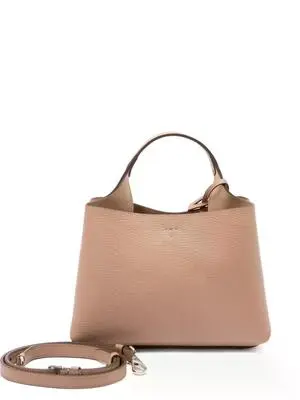 TOD'S Leather Tote Bag With Logo Charm - Neutrals