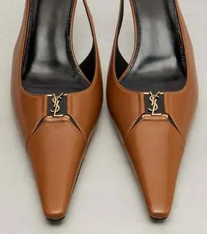 Saint Laurent Babylone Breteuil Leather Slingback Pumps - Beige