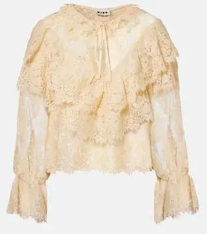Rixo Faryn Ruffled Lace Blouse - Beige