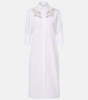 Erdem Embroidered Cotton Poplin Shirt Dress - White