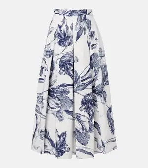 Erdem Floral Cotton Poplin Midi Skirt