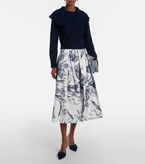 Erdem Floral Cotton Poplin Midi Skirt