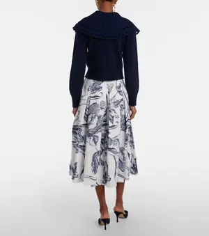 Erdem Floral Cotton Poplin Midi Skirt