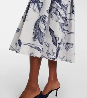 Erdem Floral Cotton Poplin Midi Skirt