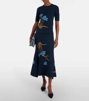 Erdem Floral Jacquard Midi Skirt - Blue