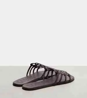 Loewe Petal Anagram Leather Slides - Burgundy
