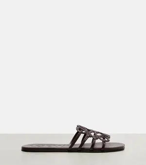 Loewe Petal Anagram Leather Slides - Burgundy