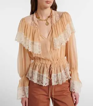 Chloé Lace-trimmed Silk Blouse - Pink