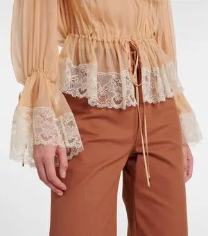 Chloé Lace-trimmed Silk Blouse - Pink