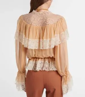 Chloé Lace-trimmed Silk Blouse - Pink