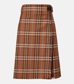 Burberry Check Wool Midi Skirt - Brown