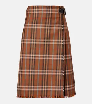 Burberry Check Wool Midi Skirt - Brown